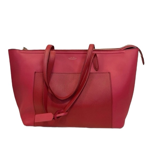 Smythson | Bags | Smythson Of Bond St Red Leather Tote Bag Handbag ...